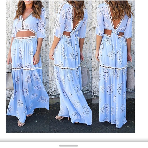 Dresses | Baby Blue Terrence Lace Tie Top Maxi Set | Poshmark
